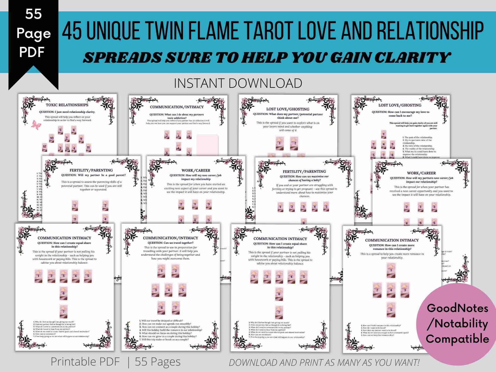 45 Twin Flames Tarot Spreads for Love an Relationships/ Divination ...
