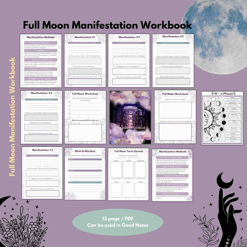 New & Full Moon Manifestation an Tarot Workbook, Horoscope, Chakra ...