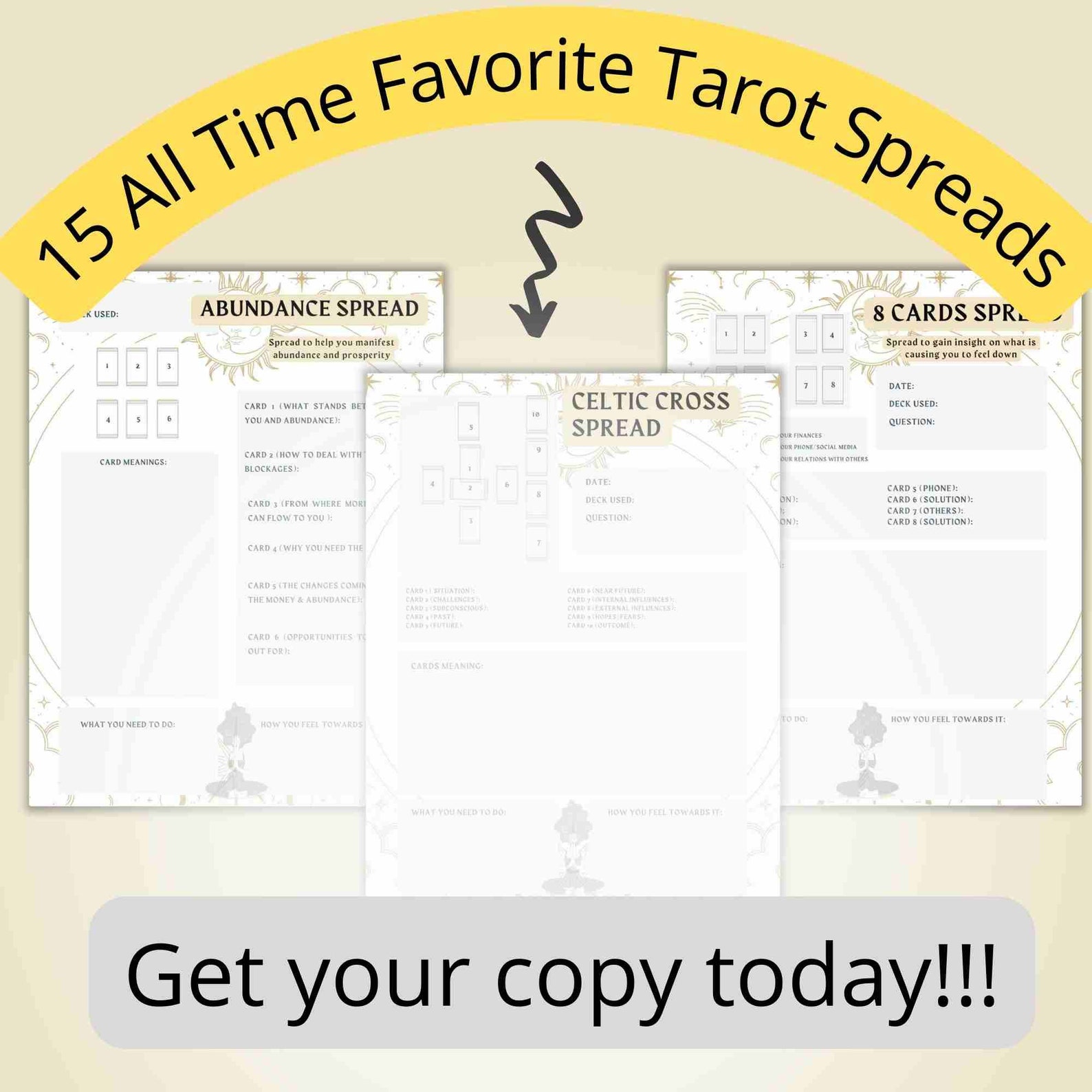 15 TAROT SPREAD EXAMPLES Cheat Sheet, Tarot Spread Guide, Tarot Cheat ...