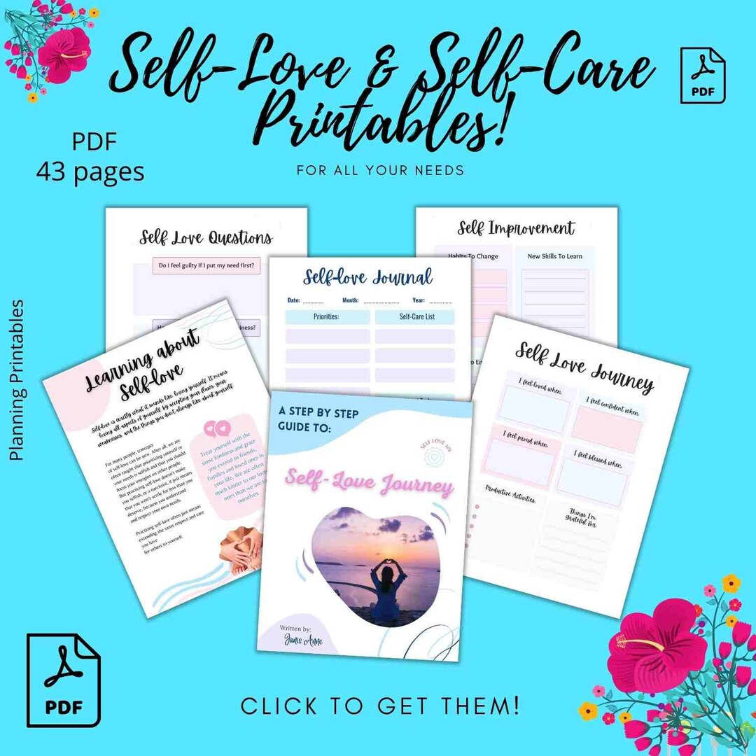Self Love Self Care Printable Worksheets Journal Planner Mental