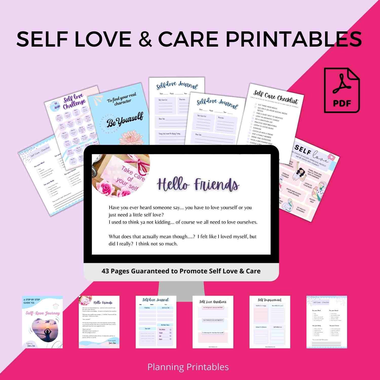 Self Love Self Care Printable Worksheets Journal Planner Mental