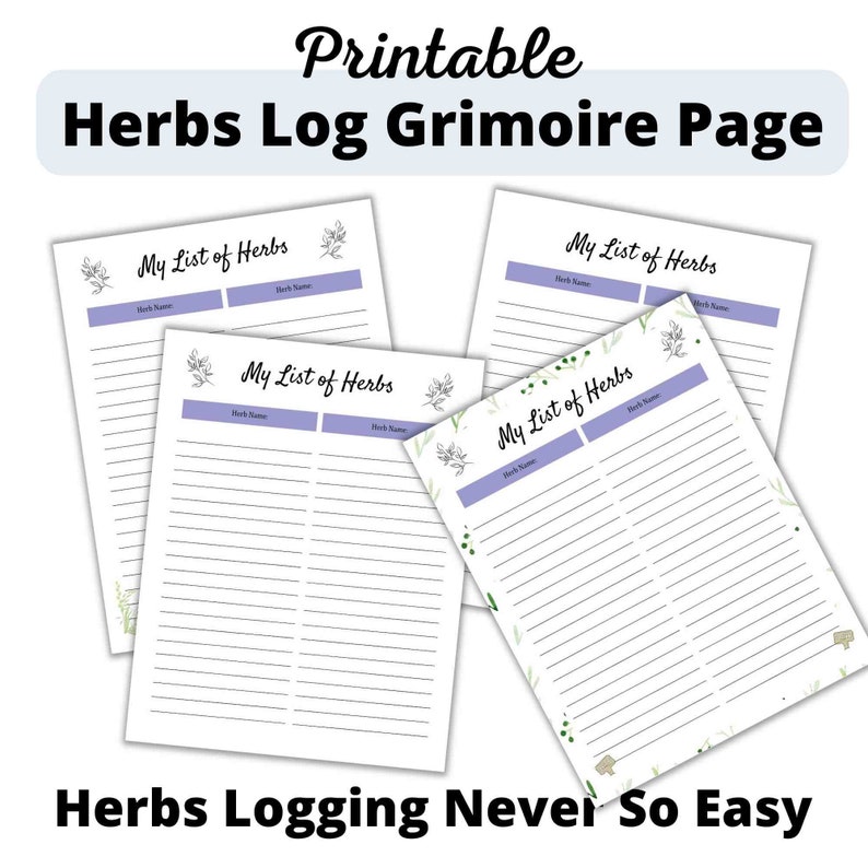 Herbs Journal Page, Herb Template,printable Herbs, Herbology Printable ...