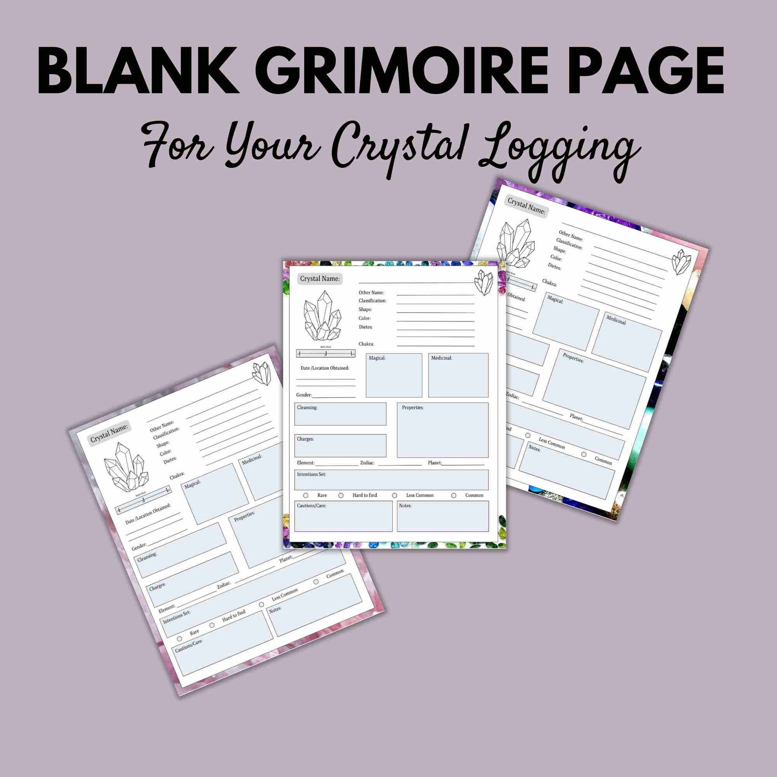 Crystal Worksheet| Blank Grimoire Page | Magic| Witchcraft Basics ...