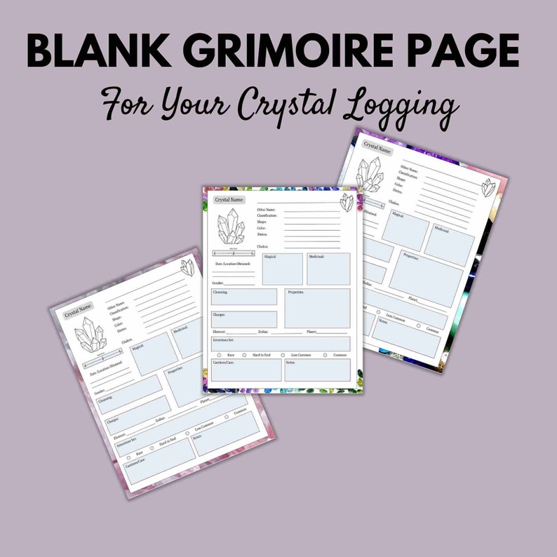 Crystal Worksheet| Blank Grimoire Page | Magic| Witchcraft Basics ...