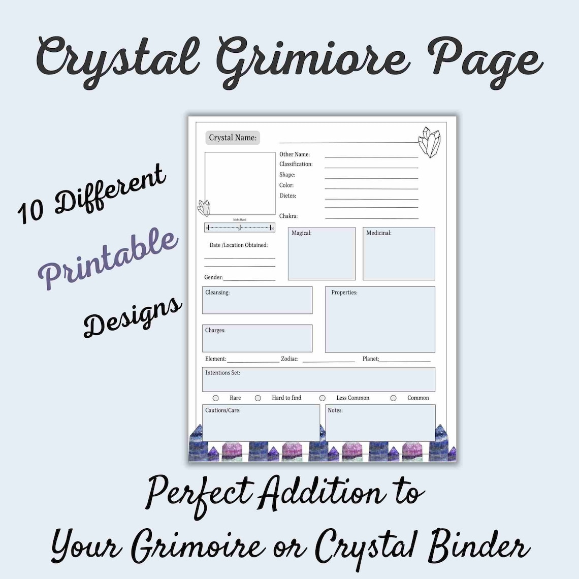 Crystal Worksheet| Blank Grimoire Page | Magic| Witchcraft Basics ...