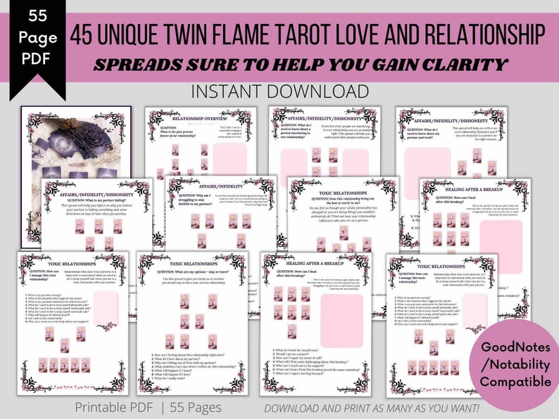 45 Twin Flames Tarot Spreads for Love an Relationships/ Divination ...