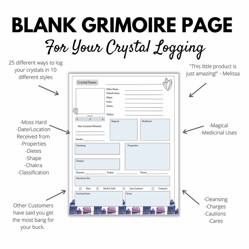 Crystal Worksheet| Blank Grimoire Page | Magic| Witchcraft Basics ...