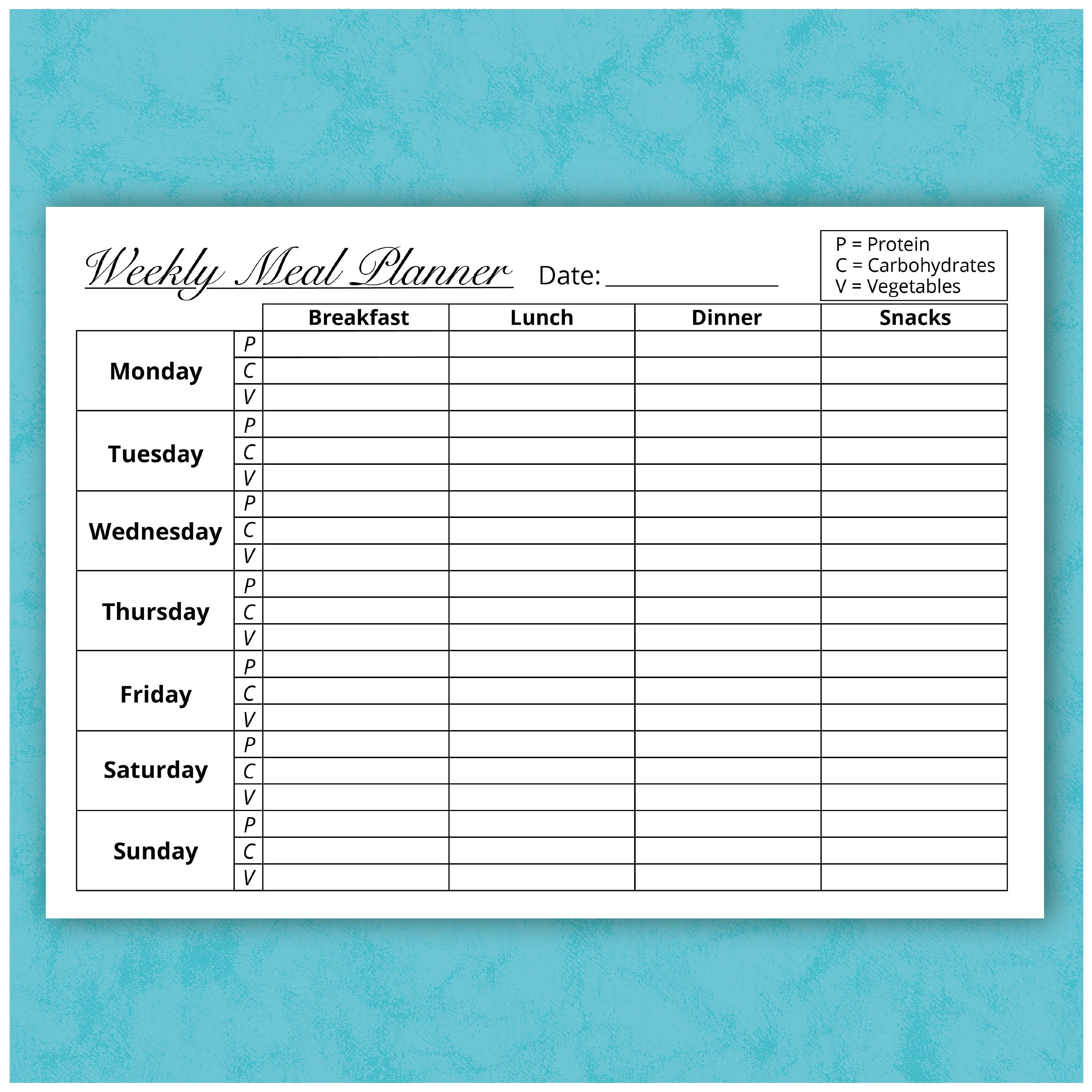 Paper PrintableDigital Download Lunch Breakfast Meal Planner Dinner #1 ...