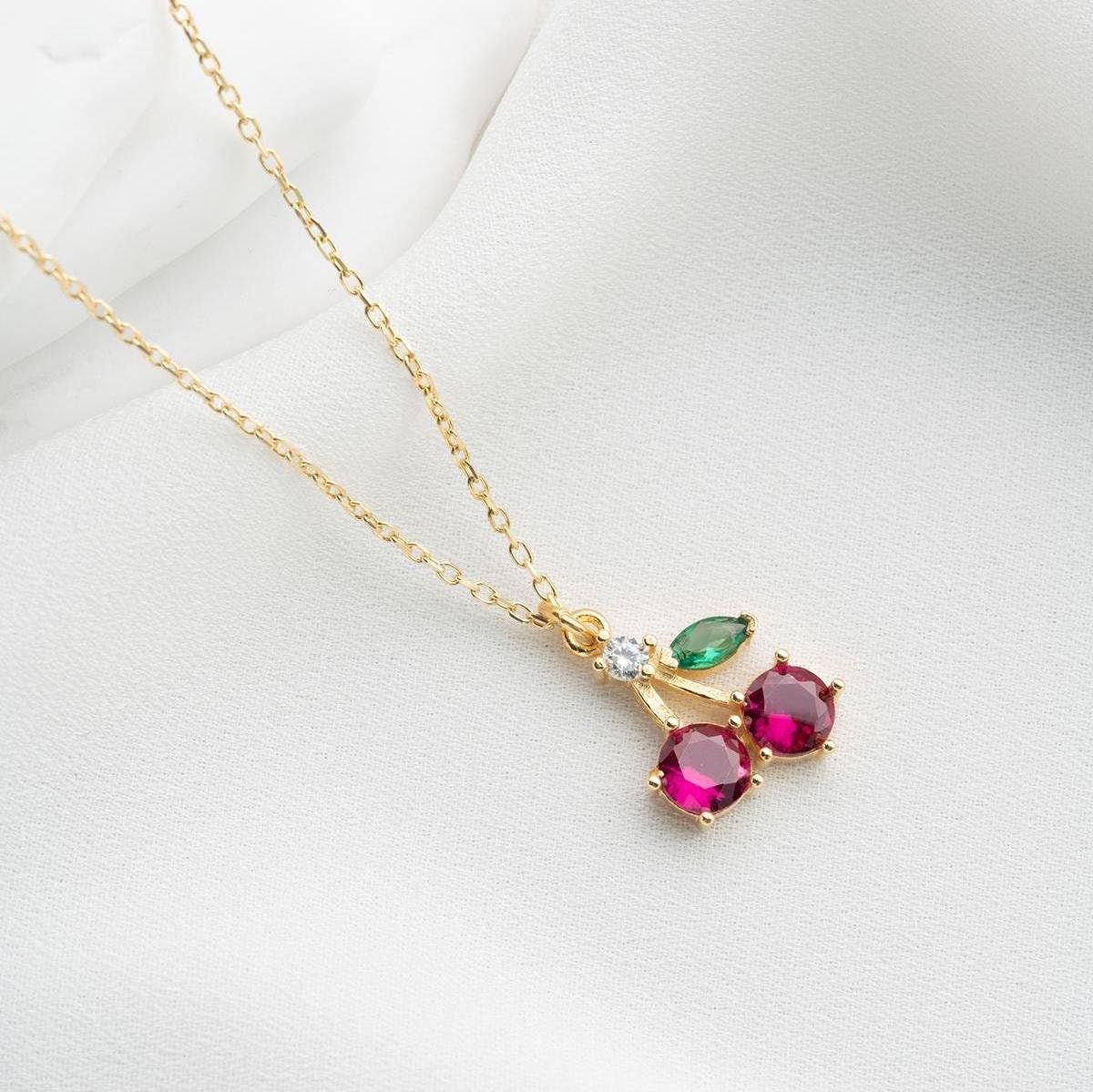 Gold Plated Tiny Cherry Necklace, Cute Cherry Necklace, Fruit Necklace ...