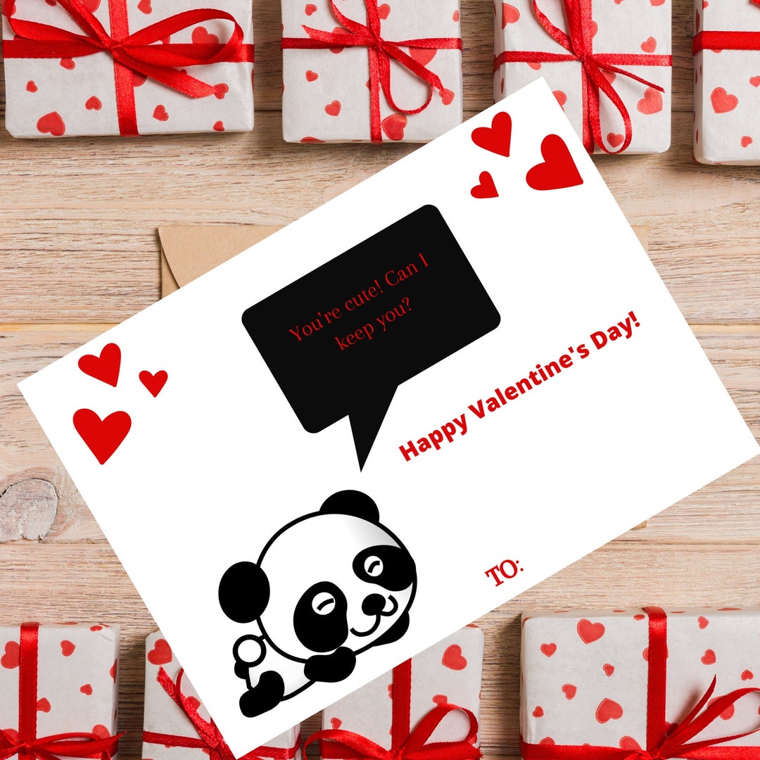 Valentine's Day Panda Set of 4 Horizontal Card Digital Download PDF - Etsy