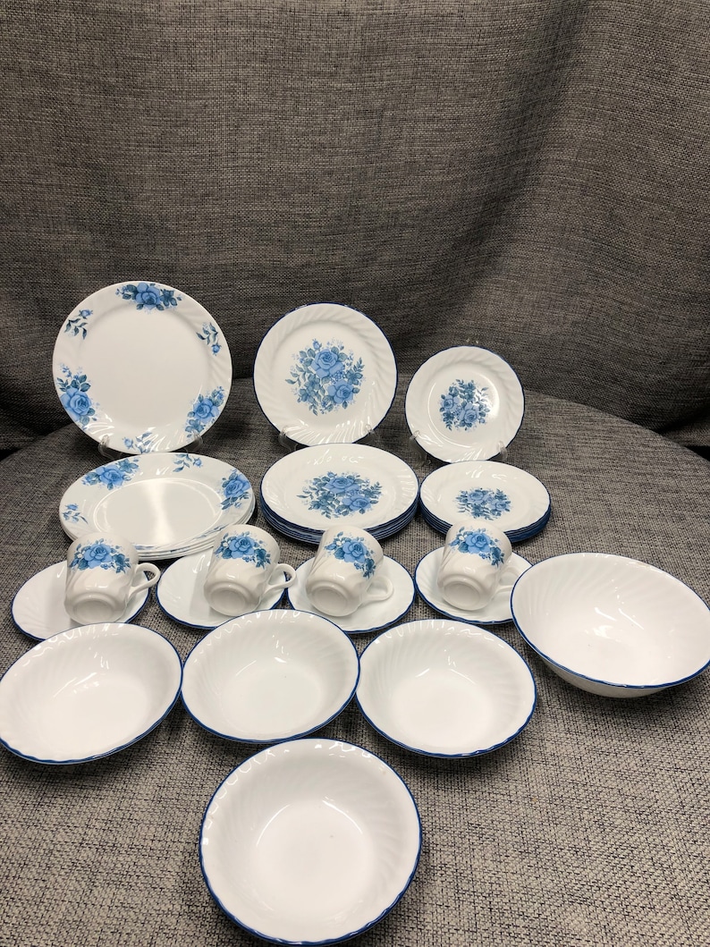 Corelle Blue Velvet Dinnerware Set: Plates, Bowls, Mugs - Etsy