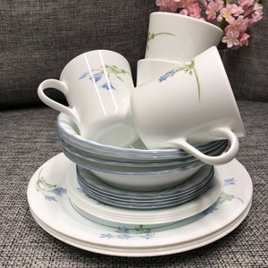 Corelle Blue Dusk Blue Bell Flower Purple Floral Dinner, Desert Plates ...