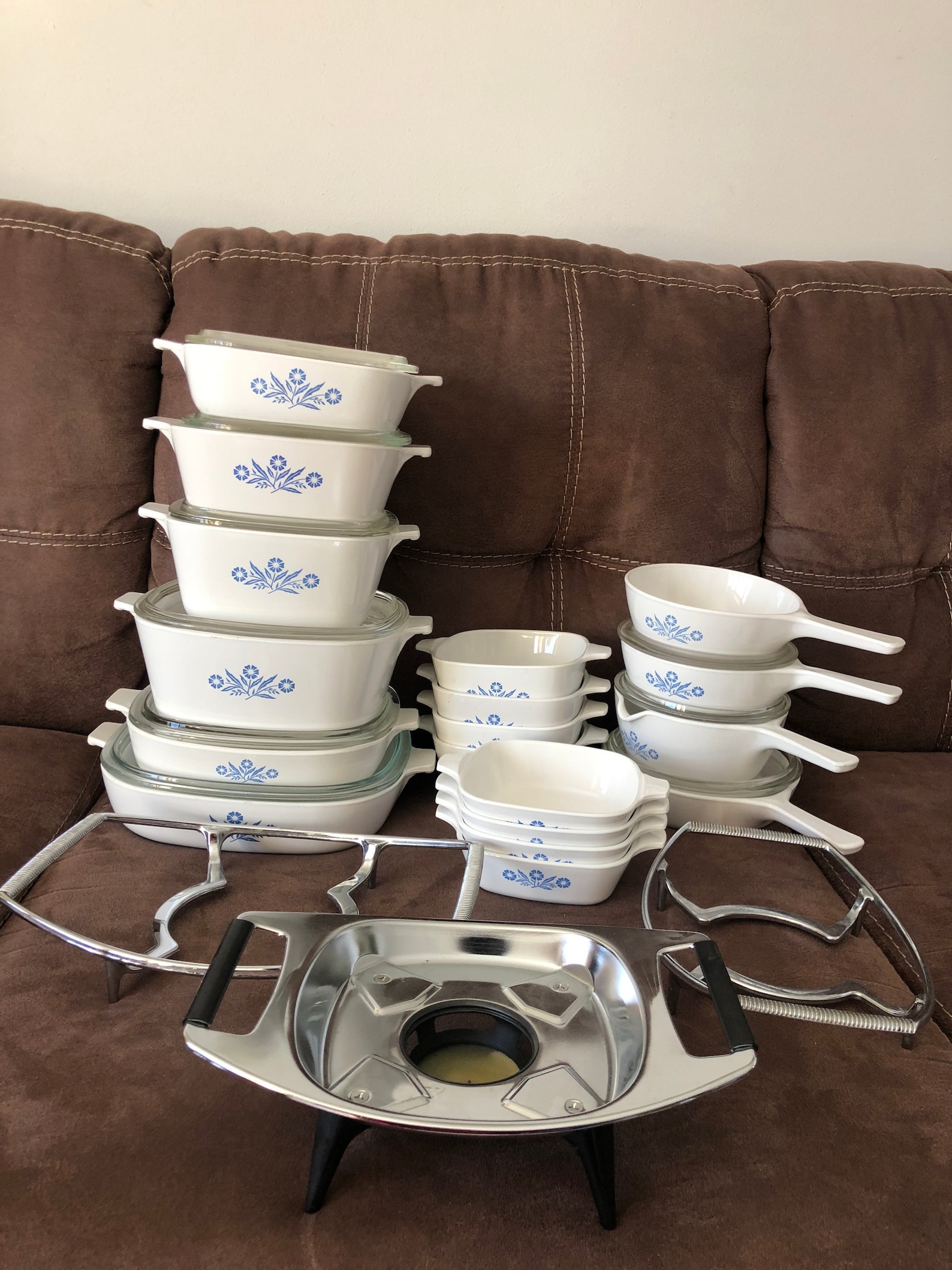 Corningware Blue Corn Flower P Series Dishes Various Sizes +metal Rack ...