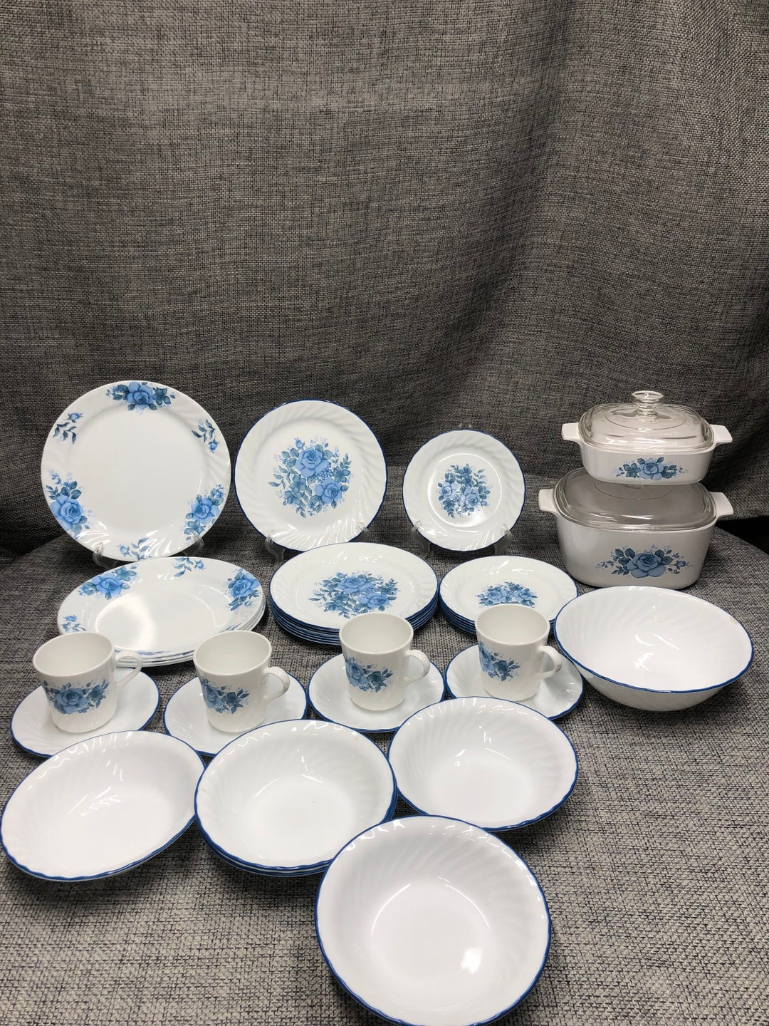 Corelle Blue Velvet Dinnerware Set: Plates, Bowls, Mugs - Etsy