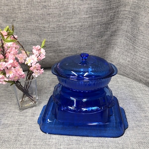 Vintage Pyrex Blue Bakeware Set: Casserole, Pie Plate, Loaf Pan - Etsy