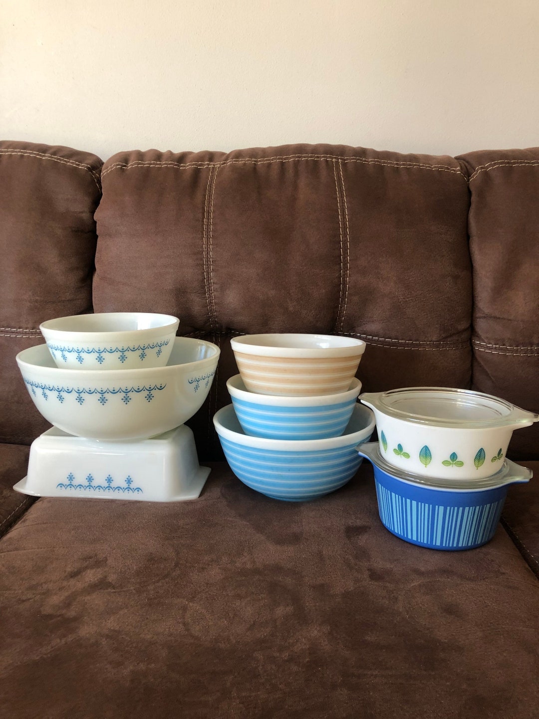Pyrex Blue Straps, Bar Code, Snow Flakes, Leave Dishes - Etsy