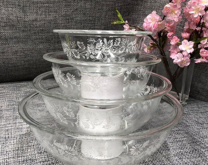 4pcs Pyrex Mixing Bowl Set, Colonial Mist Clear Bowls, Pyrex Nesting ...