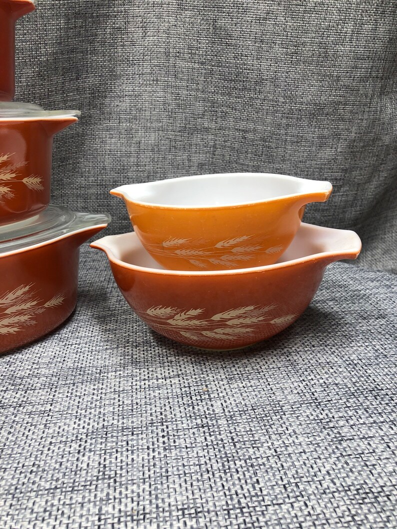 Pyrex Orange Autumn Harvest Wheat Casserole 471-475, Mixers 401-403 ...