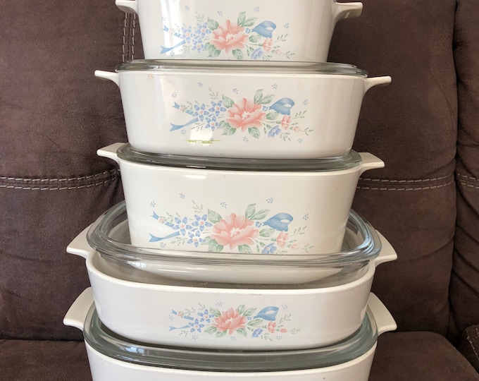 Symphony Six Piece Vintage Corning Ware Casserole Set, Blue Pink Green ...