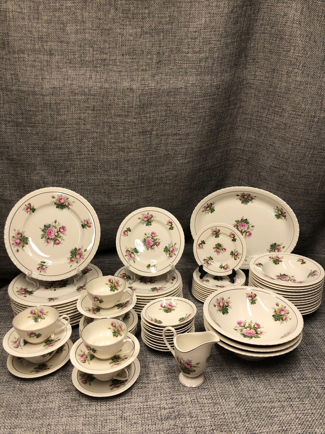 Hanover China Anniversary Pink Rose Fluted Edge Dinner, Luncheon ...