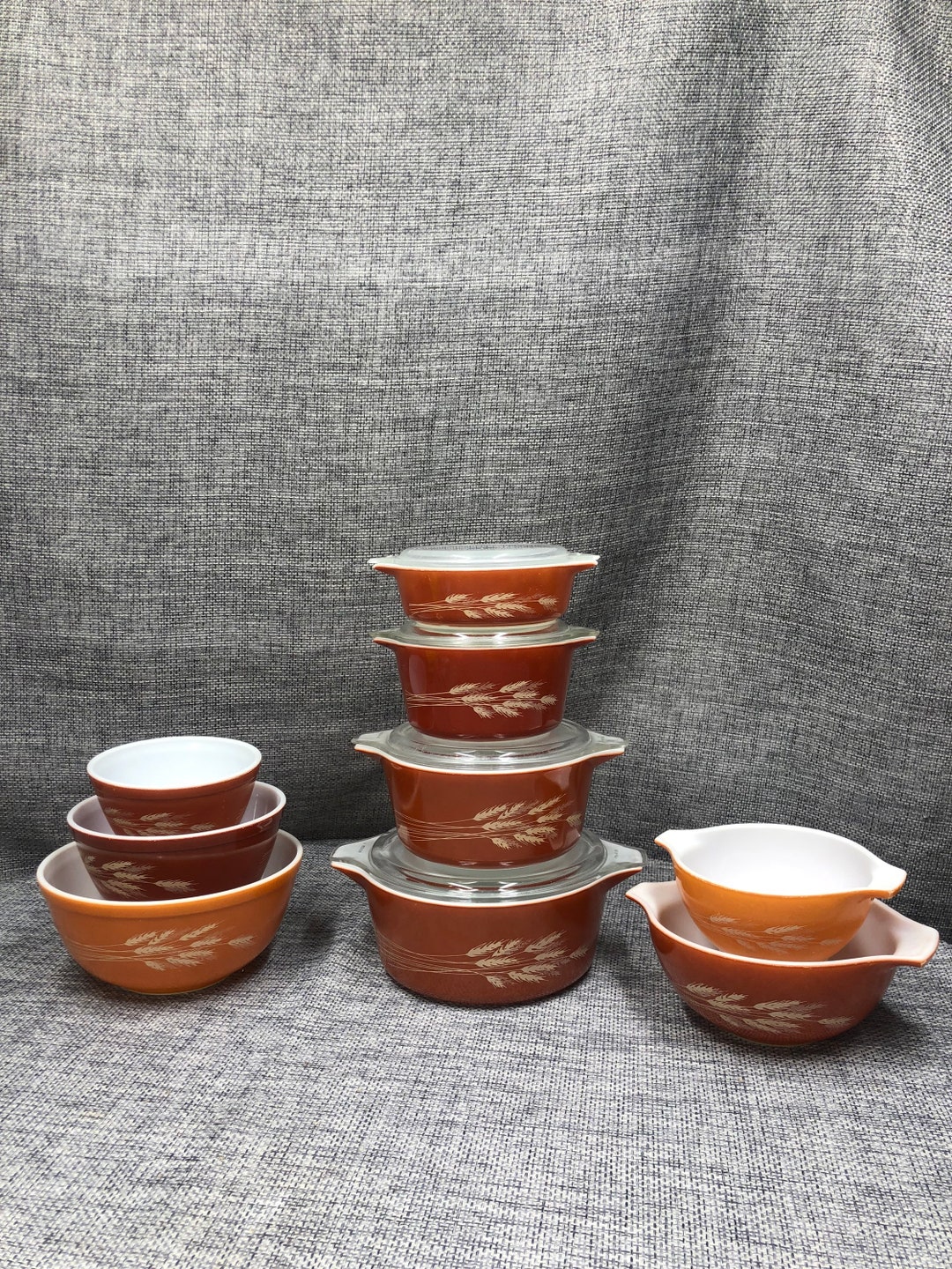 Pyrex Orange Autumn Harvest Wheat Casserole 471-475, Mixers 401-403 ...