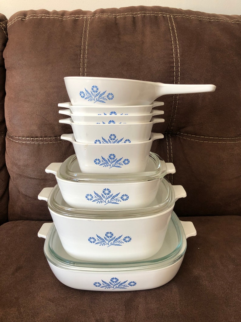 Corningware Blue Corn Flower P Series Dishes Various Sizes +metal Rack ...
