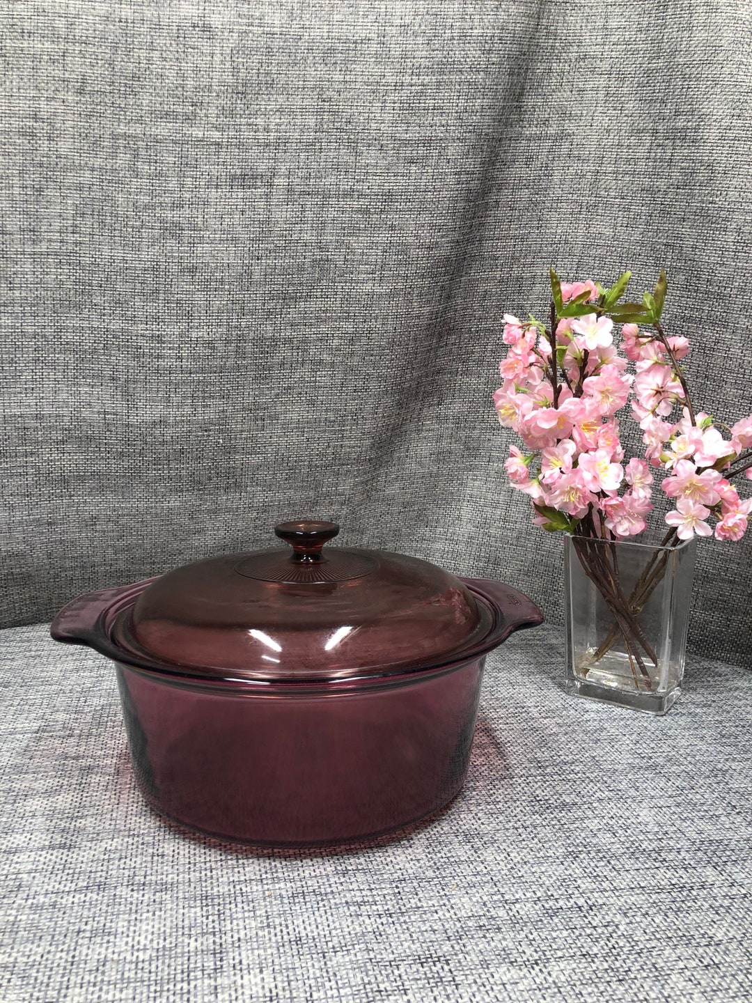 Vision Cranberry 5L Dutch Oven Round Roaster Matching Pyrex Glass Lid ...