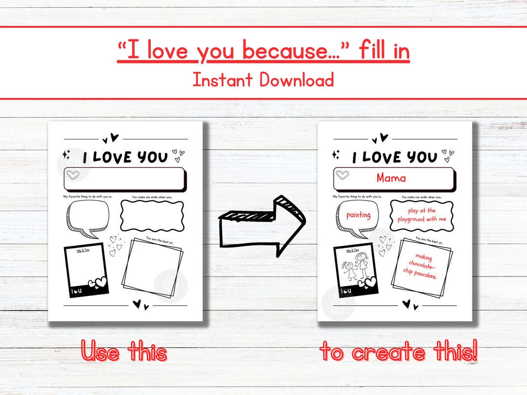 I Love You Because Printable, Why I Love You Writing Activity, Prek ...