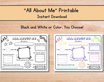 Printable All About Me Worksheet Back to School Activity - Etsy