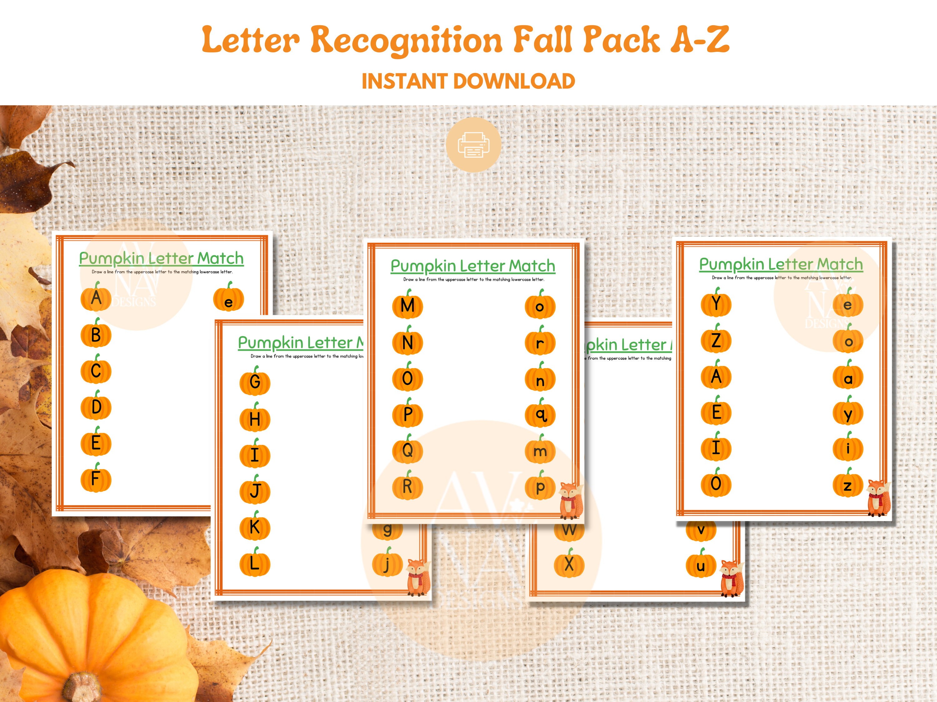 Letter Recognition Worksheets for Kids Fall Preschool - Etsy