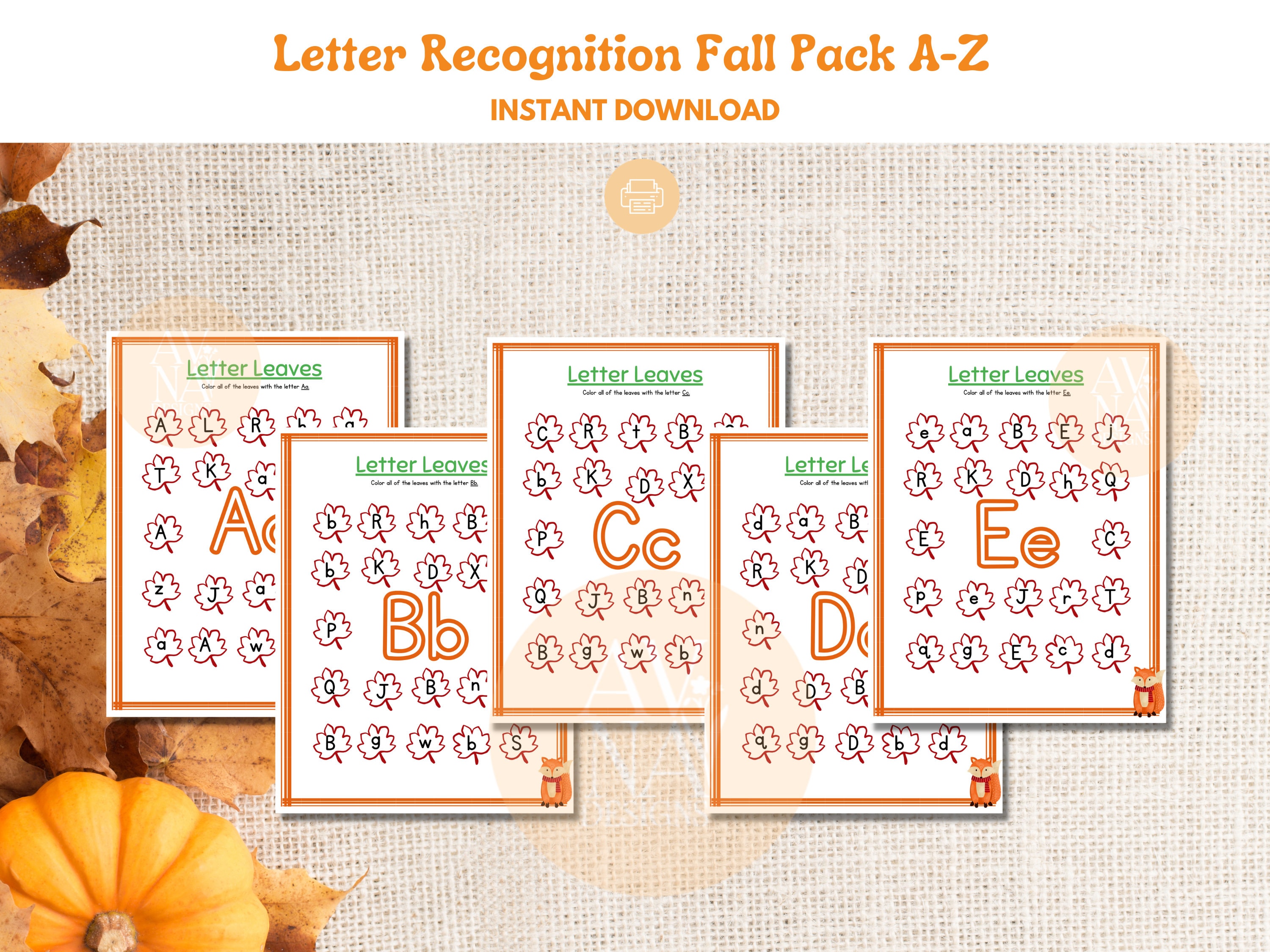 Letter Recognition Worksheets for Kids Fall Preschool - Etsy
