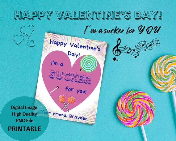 Sucker for You Valentine's Day Printable Cards for | Etsy