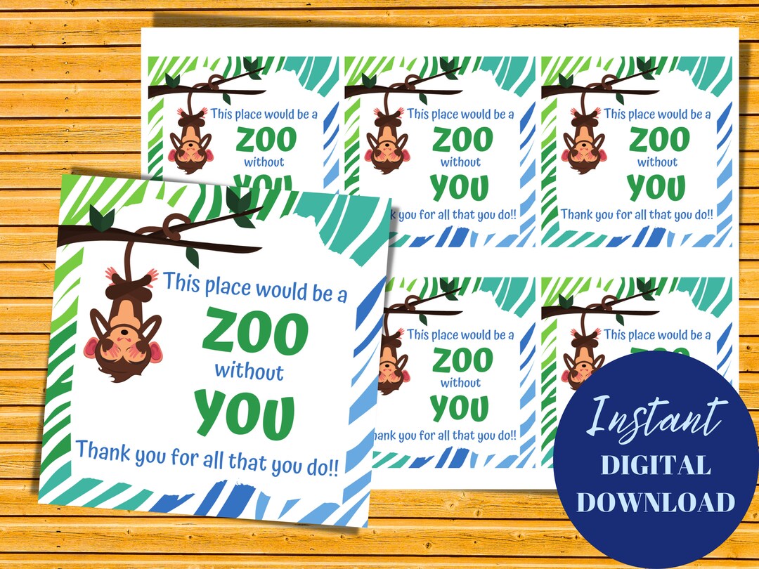 Zoo Thank You Card Teacher or Staff Appreciation INSTANT - Etsy