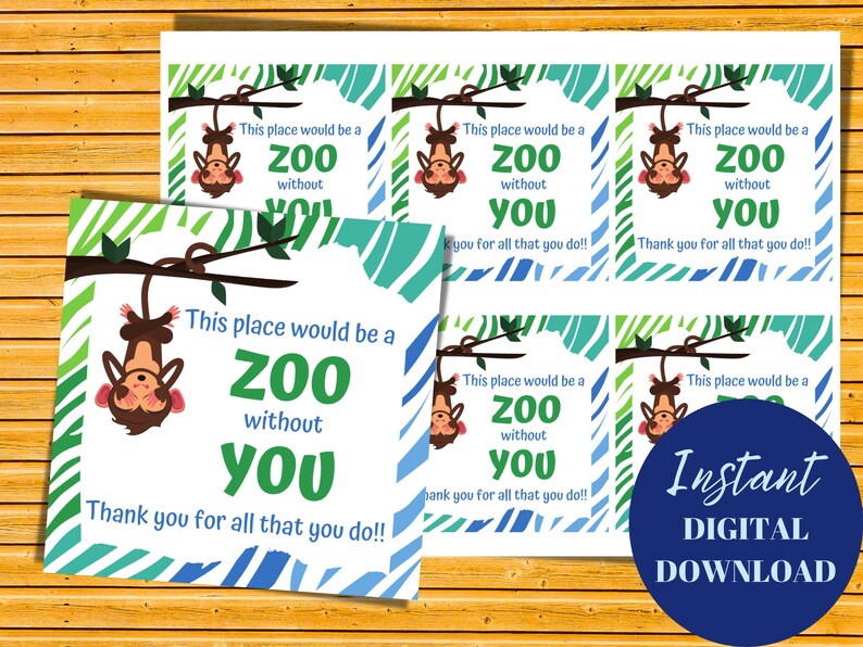 Zoo Thank You Card Teacher or Staff Appreciation INSTANT - Etsy