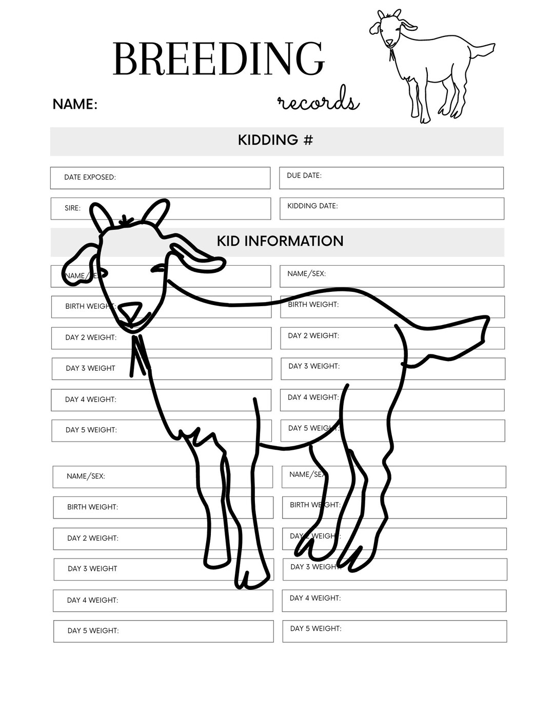 Goat Breeding and Kidding Log - Etsy