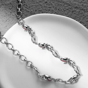 Red Stone Liquid Metal Chain Necklace Silver Minimal Red - Etsy