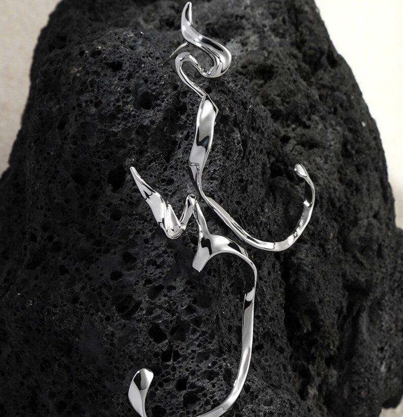 Minimal Silver Ear Wrap Liquid Metal Ear Cuff Futuristic - Etsy