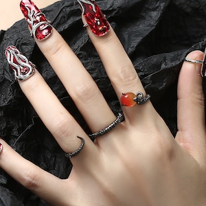 Unique Snake Three-finger Ring Green or Red Crystal Snake Adjustable ...