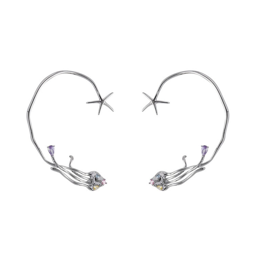 Jellyfish Starfish Metal Ear Wrap Ocean Ear Cuff Jellyfish Ear Climber ...