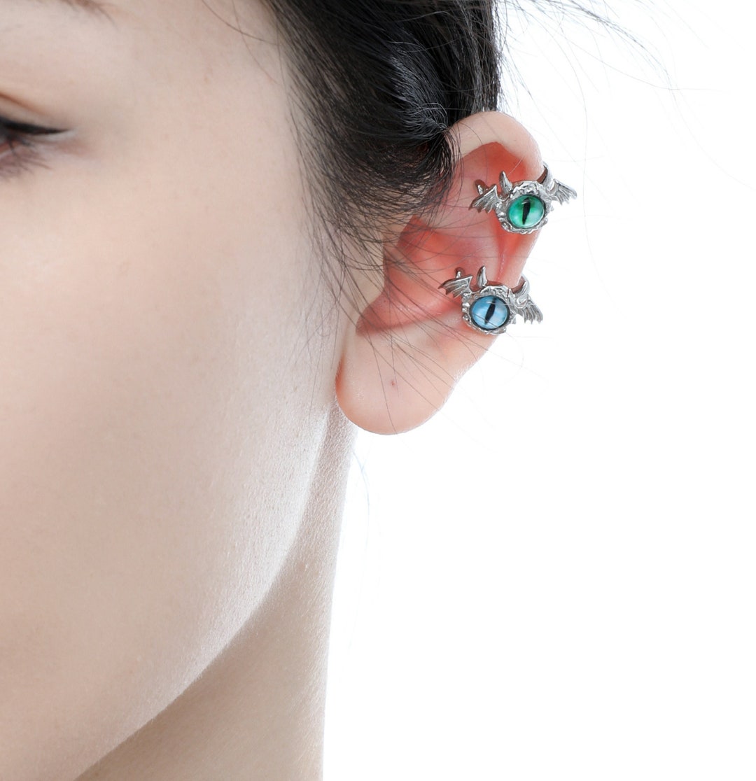 Cat Eye Ear Cuff No Piercing Crystal Green or Blue Ear Cuffs - Etsy