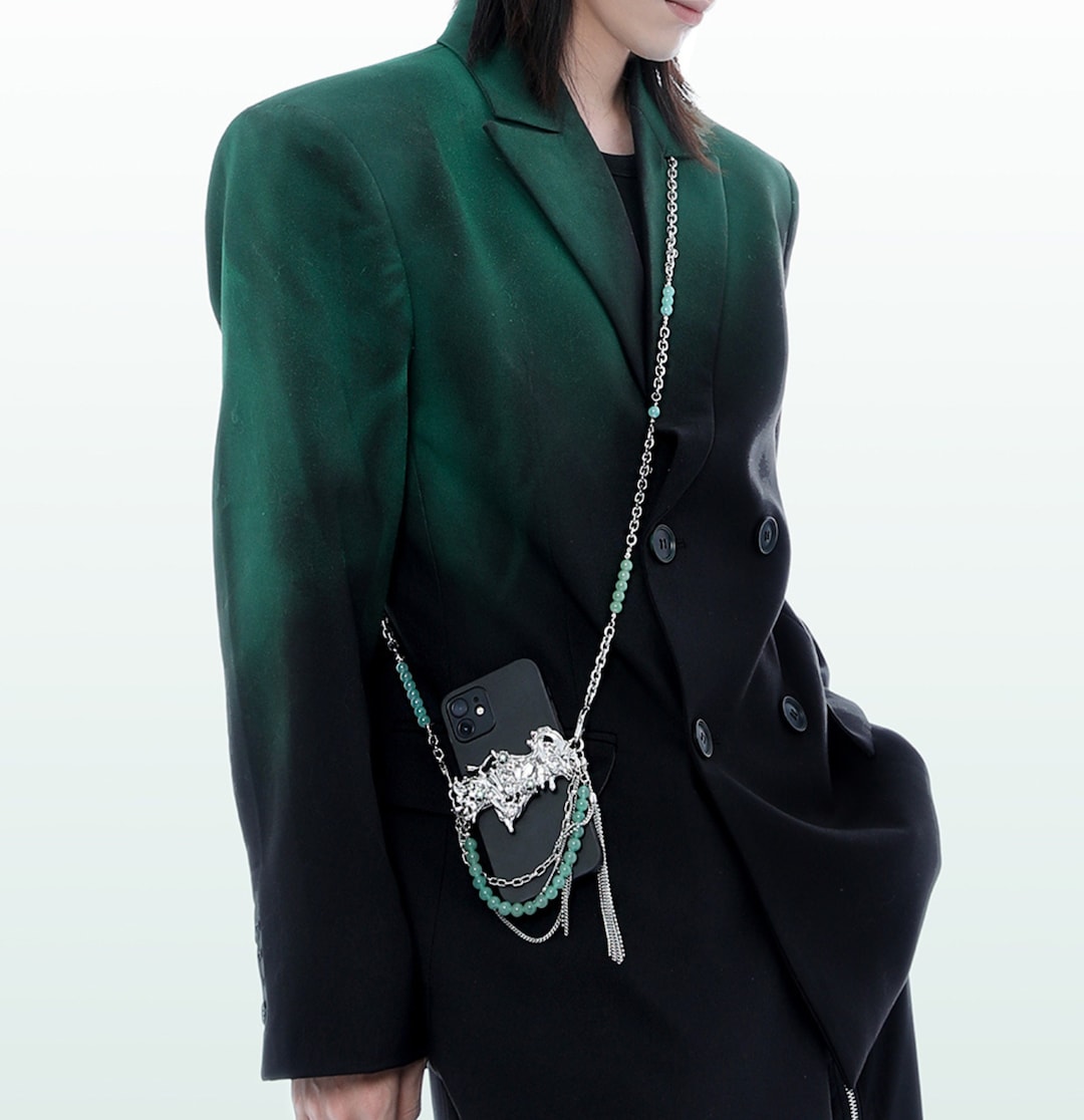 Limited Edition Aquamarine Bead Crossbody Phone Holder With Chain Metal ...