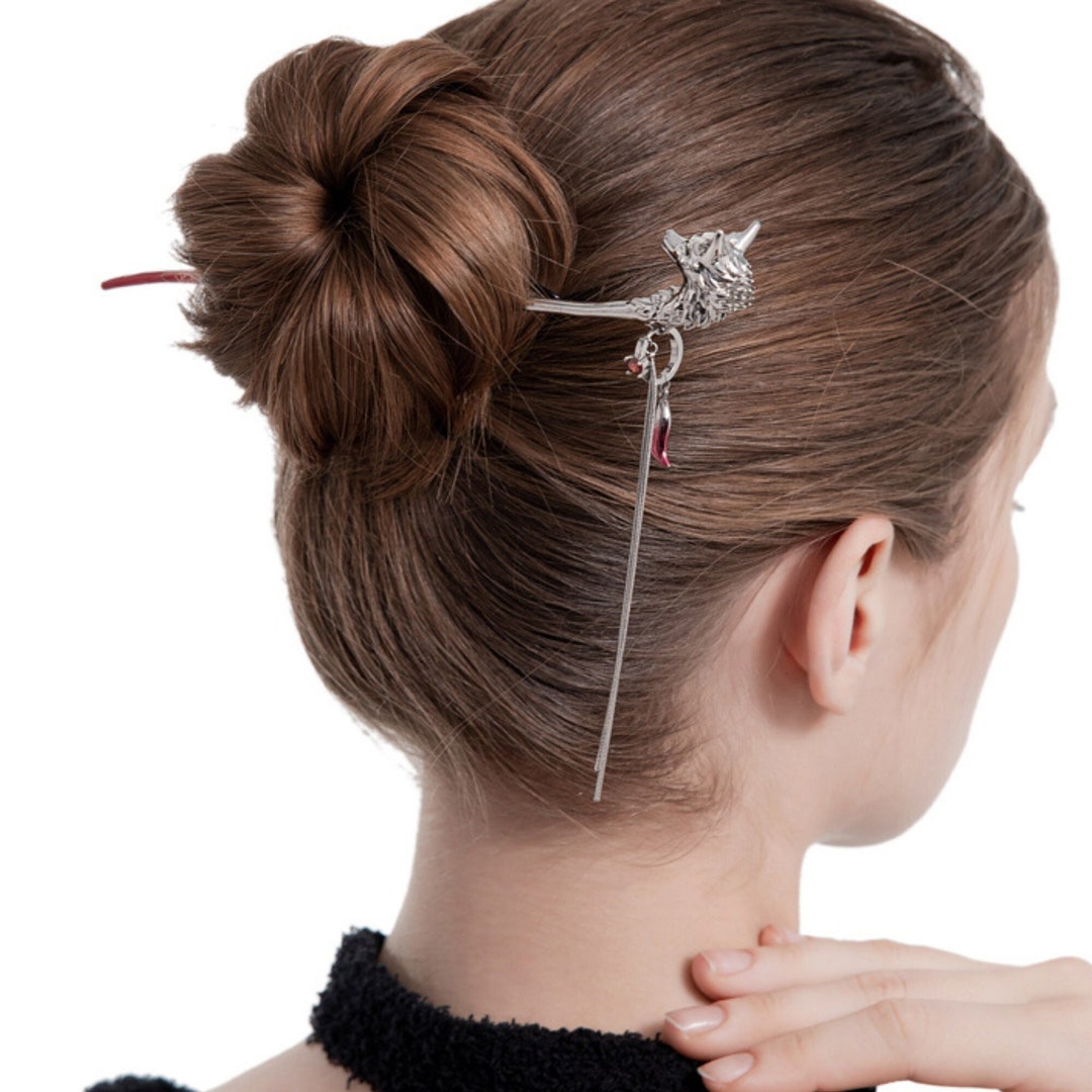 Fox Metal Hair Stick With Long Chain Modern Hair Stick for Thick Long ...