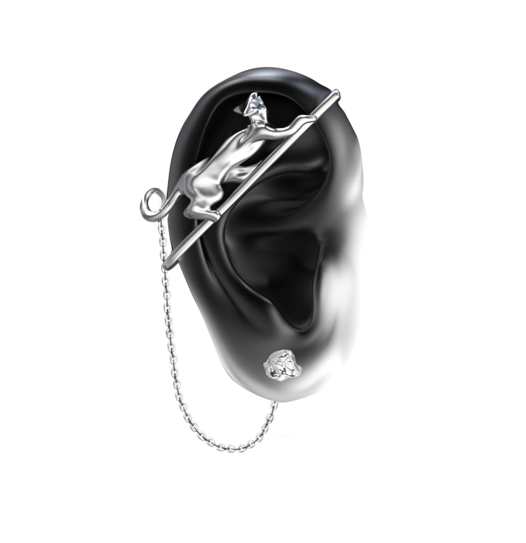 Sphynx Cat Ear Cuff With Chain Cat Ear Climber Cool Silver - Etsy