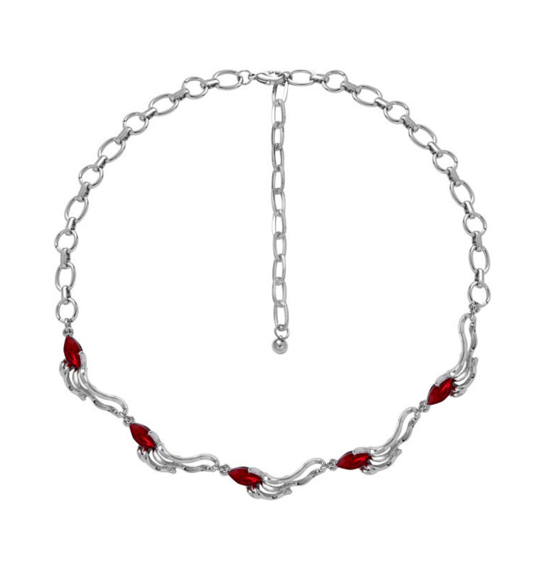 Red Stone Liquid Metal Chain Necklace Silver Minimal Red - Etsy