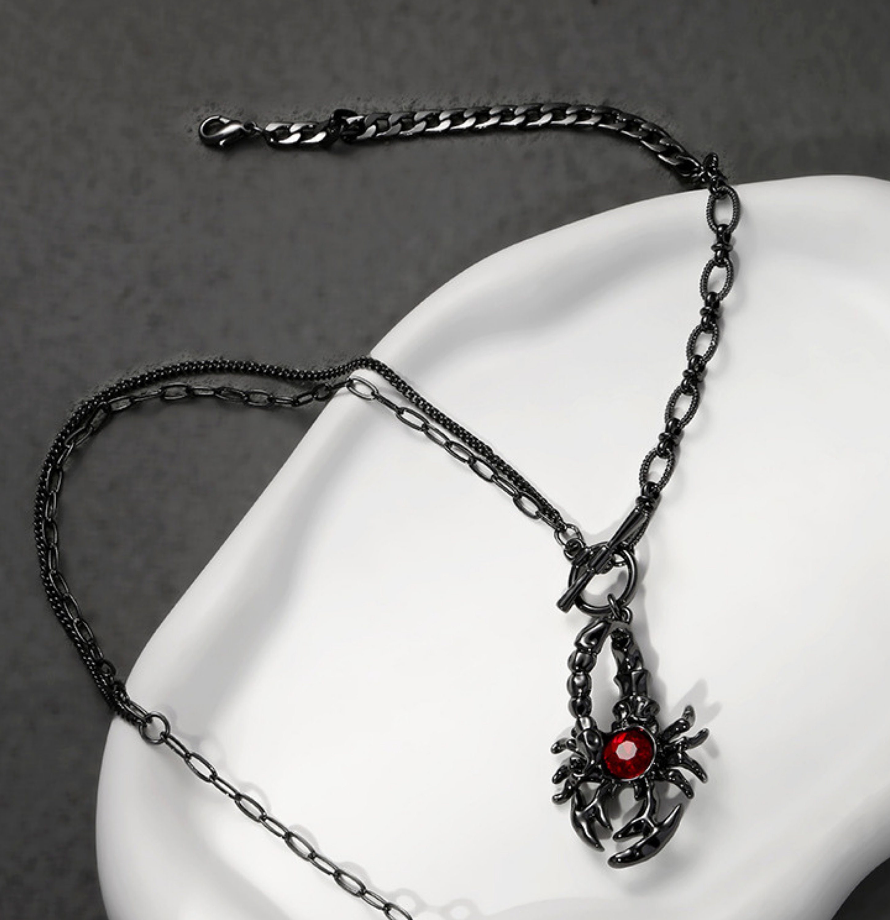 Red Crystal Scorpion Pendant Necklace Black Scorpion Chain - Etsy