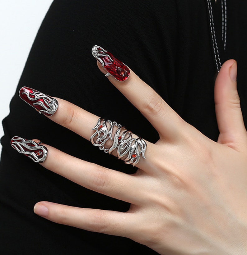 Abstract Flame Adjustable Armor Ring Fire Metal Armor Gothic - Etsy