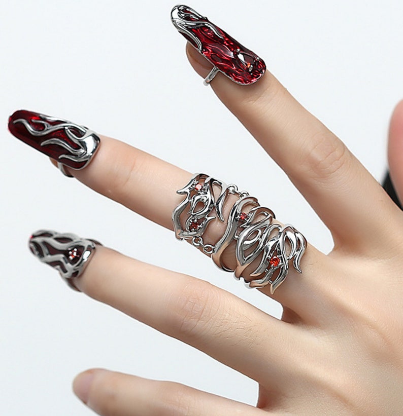 Abstract Flame Adjustable Armor Ring Fire Metal Armor Gothic - Etsy