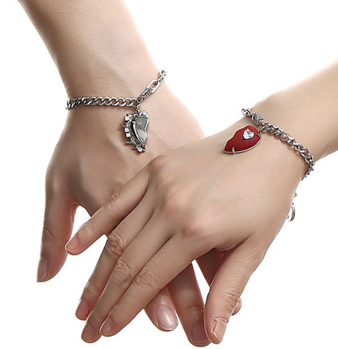 Red Half Heart Chain Couple Bracelet Heart Chain Matching - Etsy
