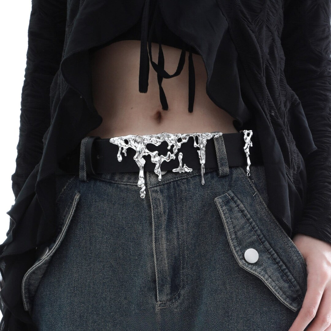 Lynx Theory Liquid Metal Cool Melting Design Belt Punk Women Belt Black ...