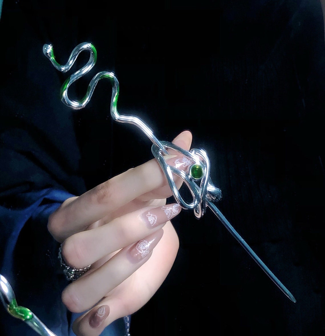 Green Snake Hair Clip Stick Unique Snake Metal Hair Clip - Etsy